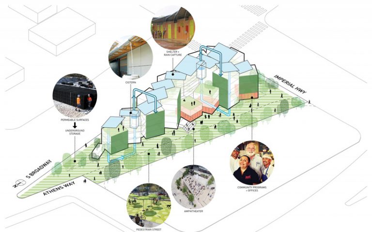 shipping container stacks transform traffic island to house homeless in LA