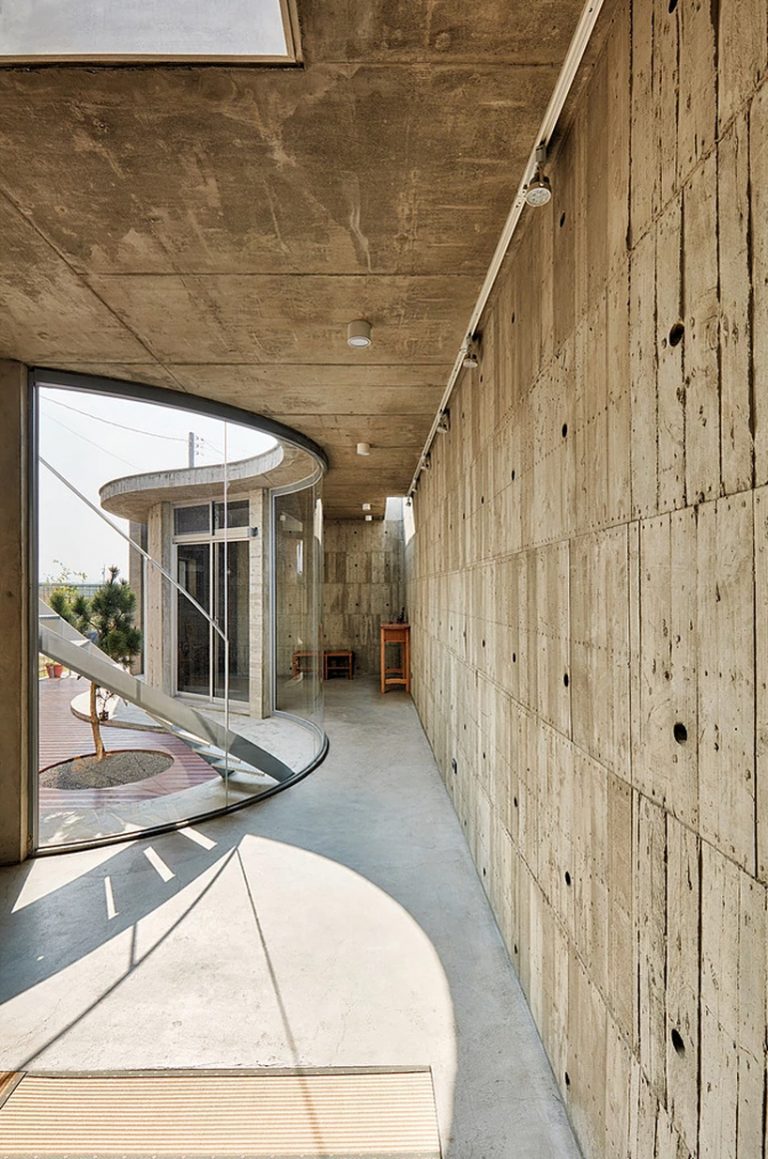 fieldevo completes concrete house in taiwan with curved walls + courtyards