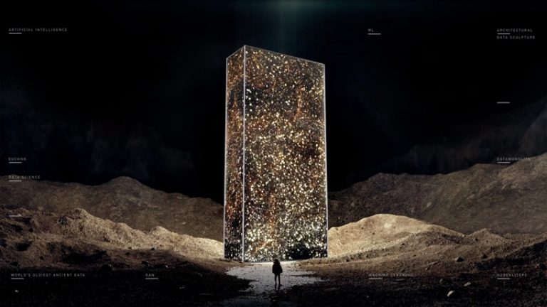 ouchhh unveils AI MONOLITH sculpture using the world’s oldest data