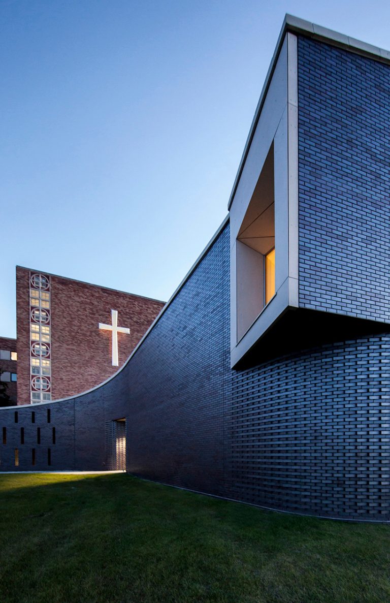 PLY+ wraps st mary chapel in curved brick shell with a woven pattern in ...
