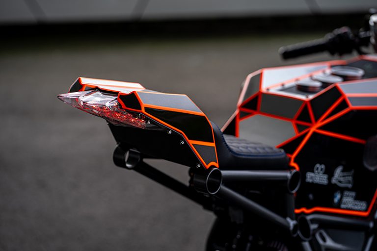 ironwood custom motorcycles lines BMW R1250 GS with flaming stripes