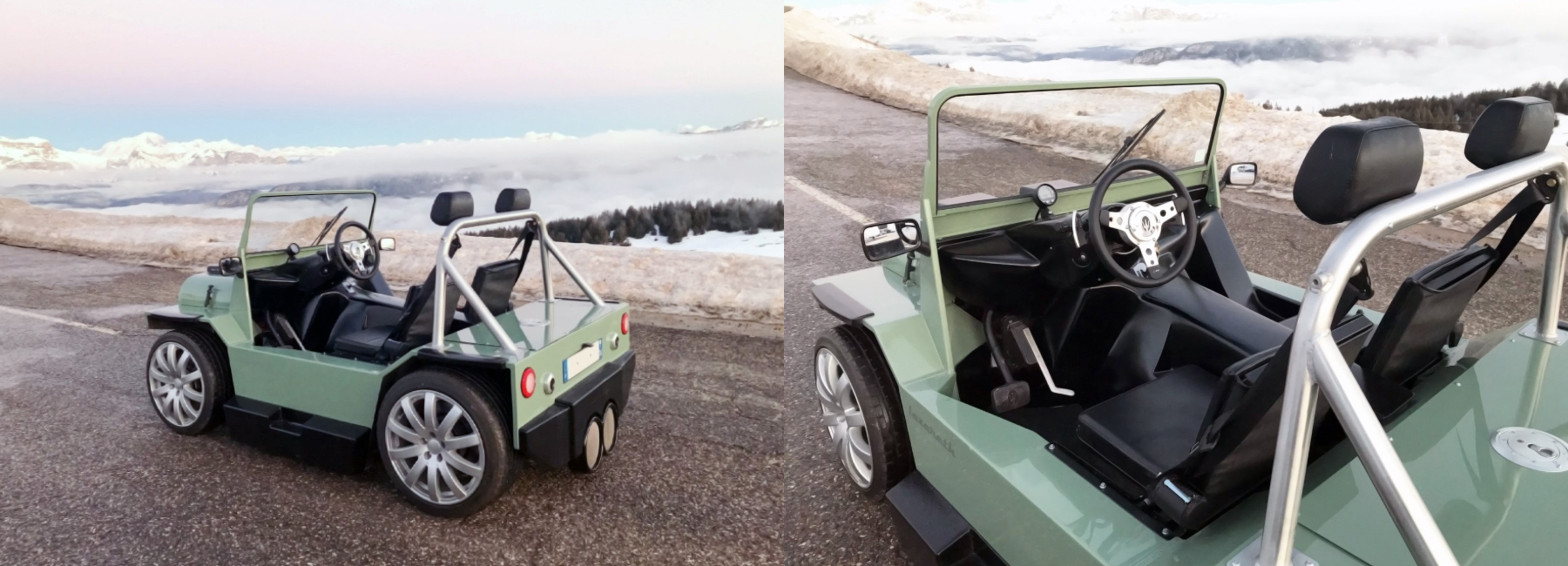 lazareth prototypes bespoke MINI moke fitted with maserati V8 engine