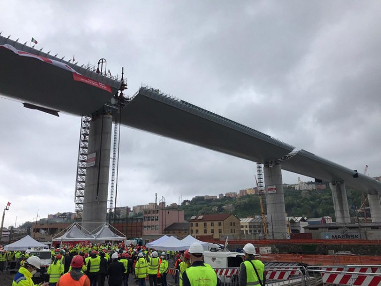 deck of renzo piano's genoa bridge completes in italy