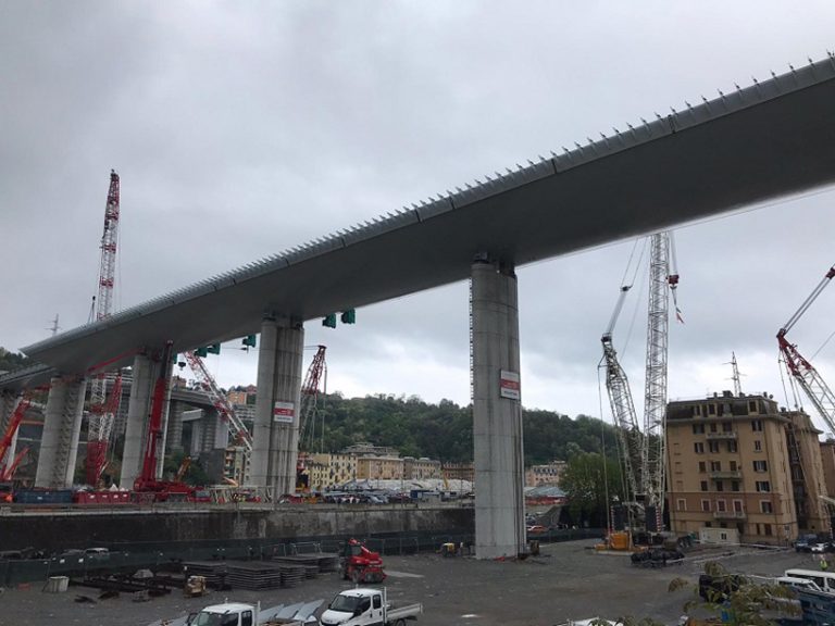 deck of renzo piano's genoa bridge completes in italy