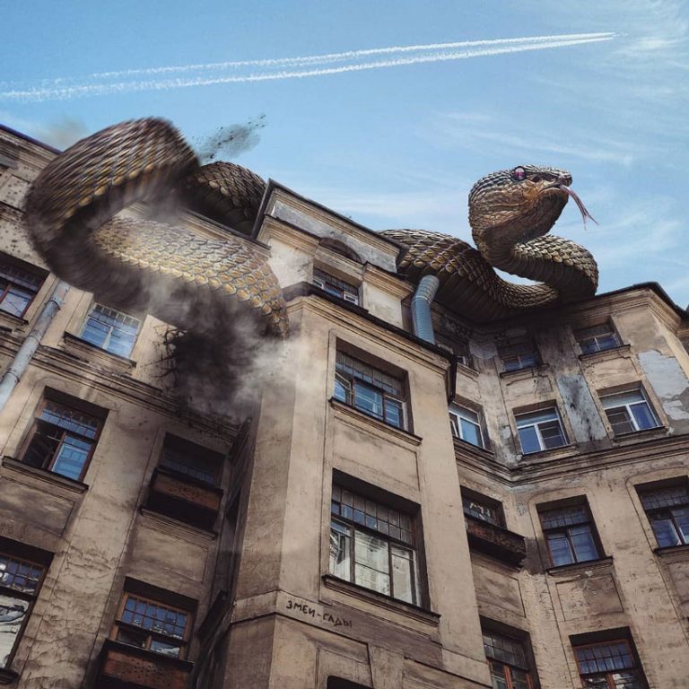 supersized animals take over the city in images by vadim solovyov
