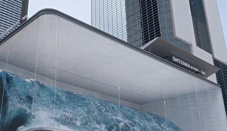 d’strict projects an endless simulated wave on massive LED screens in ...