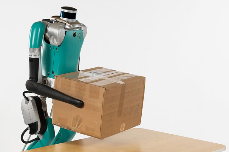 foldable agility robotics delivery bot squats in as your workout partner