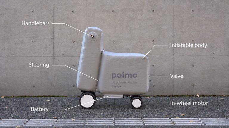 poimo, an inflatable electric scooter that fits inside your backpack