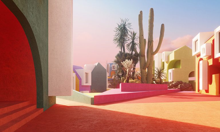 a chaotic cluster of vibrant dwellings makes up the sonora art village