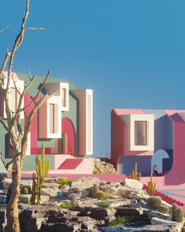 a chaotic cluster of vibrant dwellings makes up the sonora art village