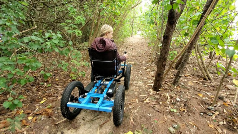 the rig is a fully electric, all-terrain off-road wheelchair