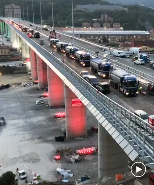 new genoa bridge tested with 56 trucks as inauguration date announced