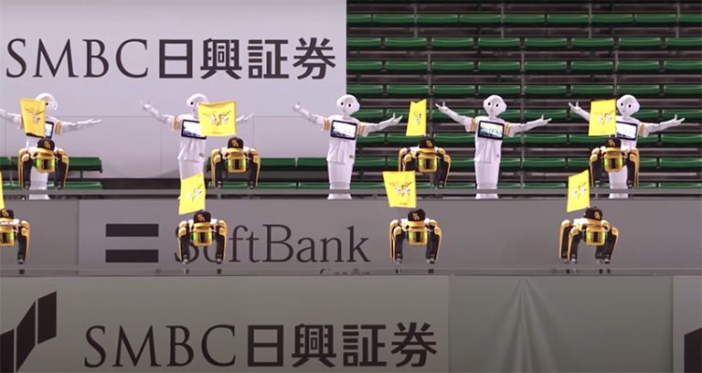 a japanese baseball team replaced fans with cheerleading robots