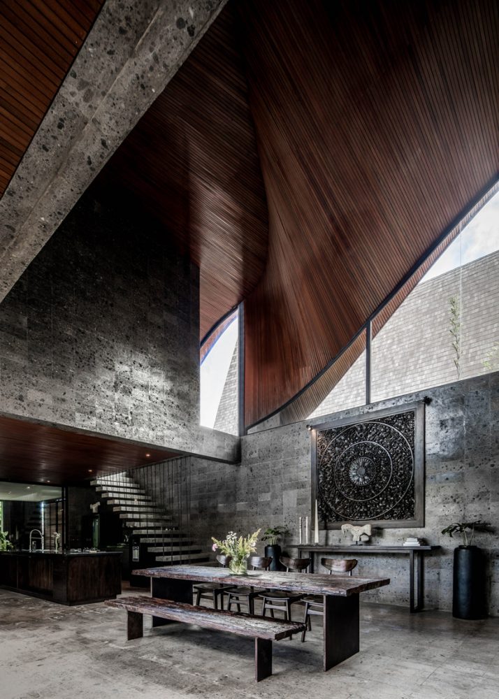 alexis dornier tops 'alpha house' in bali with sculptural, undulating roof