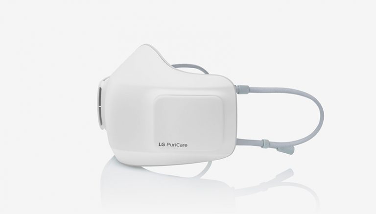 LG battery-powered air purifier mask fits in germ-killing UV light case