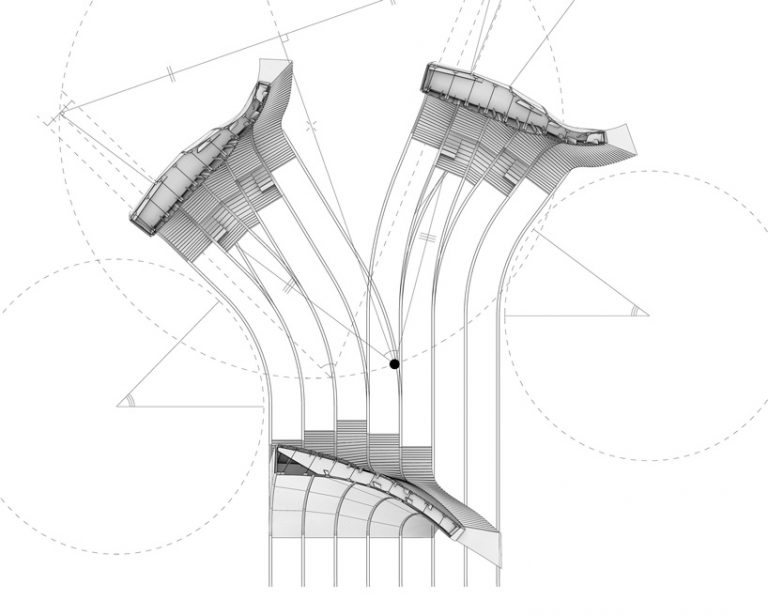 interchanging rail tracks define this sculptural pavilion by studio ...