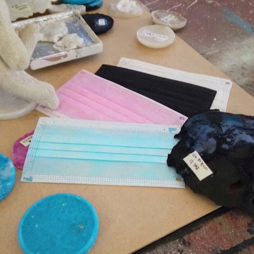 haneul kim upcycles discarded face masks into stool collection