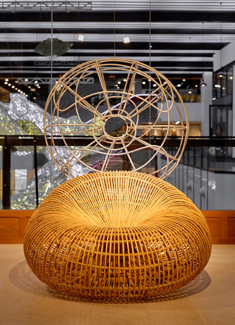 enter projects transforms bangkok exhibition space with sculptural rattan