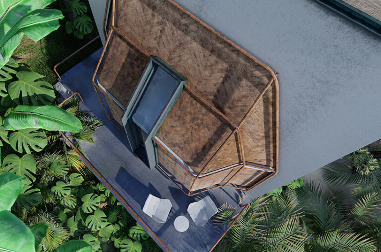 shomali studio envisions a cluster of faceted 'eibche' dwellings in bali