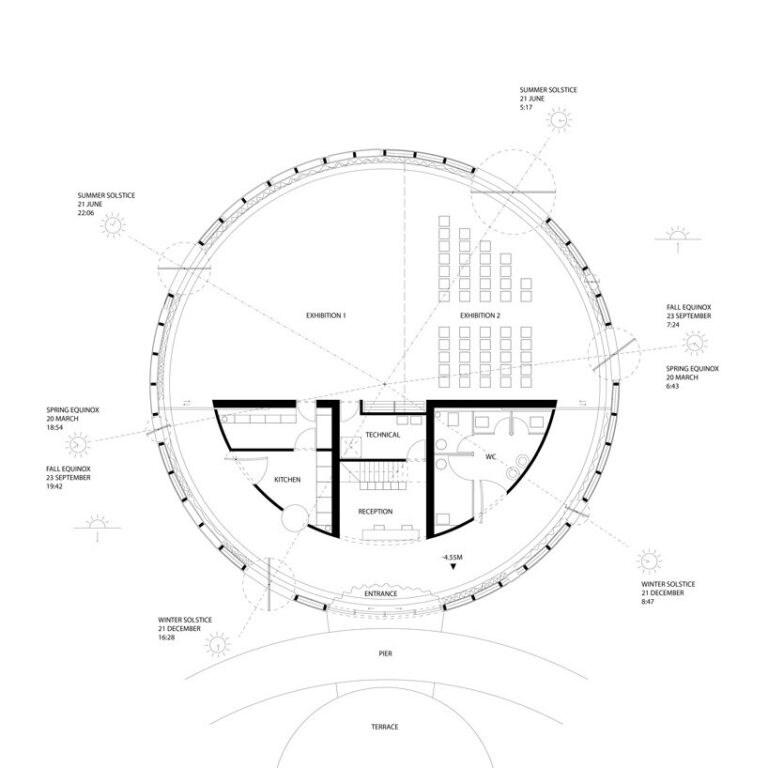 studio ossidiana combines three circles into floating art pavilion in ...