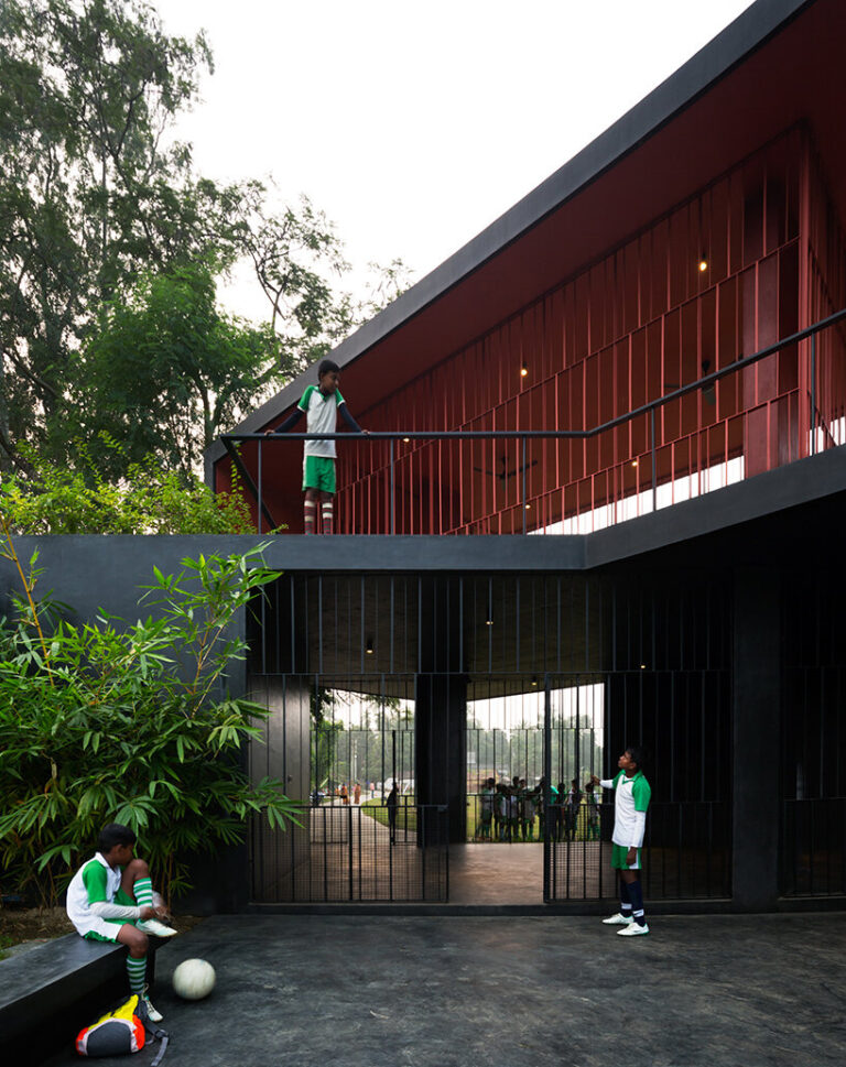 abin design studio builds waterfront clubhouse for footballers in india