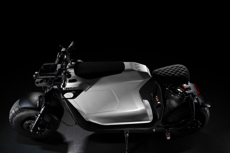'bull-e' electric scooter merges faceted geometries with a cafe racer stace