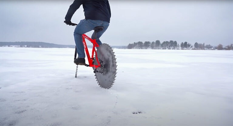 the Q replaces wheels on bike with massive circular saw blades to ride ...