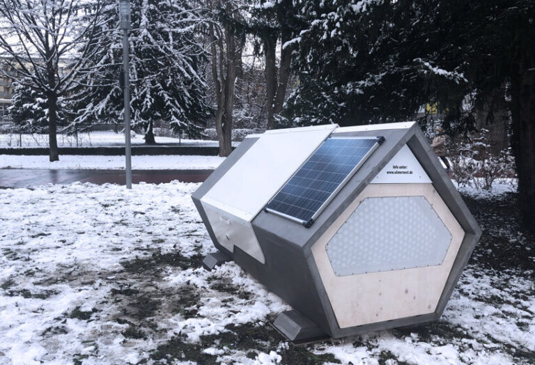ulmer nest is a solar-powered shelter to protect homeless people in winter