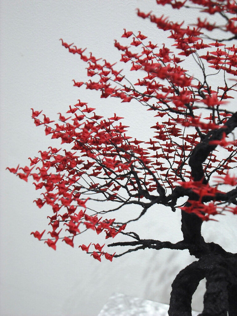 miniature origami birds flock together in naoki onogawa tree-shaped ...