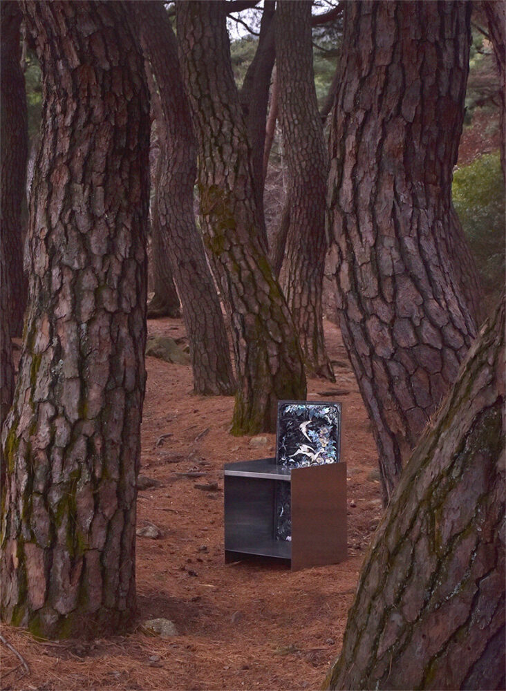 mother-of-pearl lacquerware & stainless steel form korean chair collection