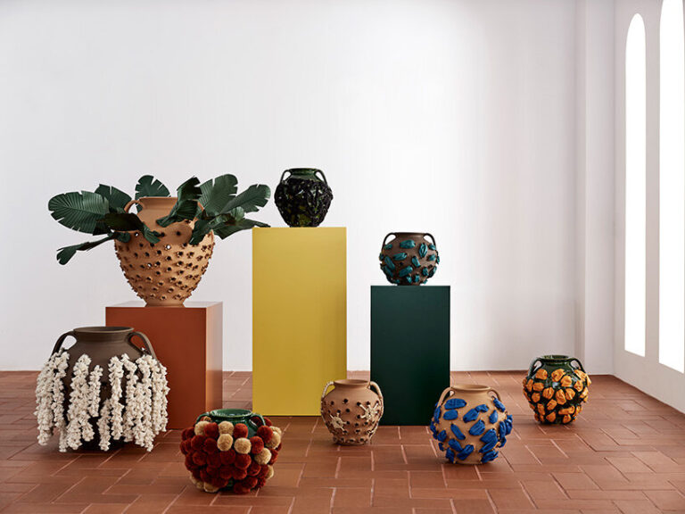 eyes, tongues, flowers + knots emerge from punctured pots in 'LOEWE ...