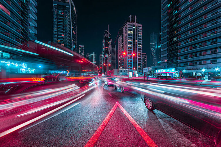 xavier portela makes dubai glow in dazzling hues of pink and blue