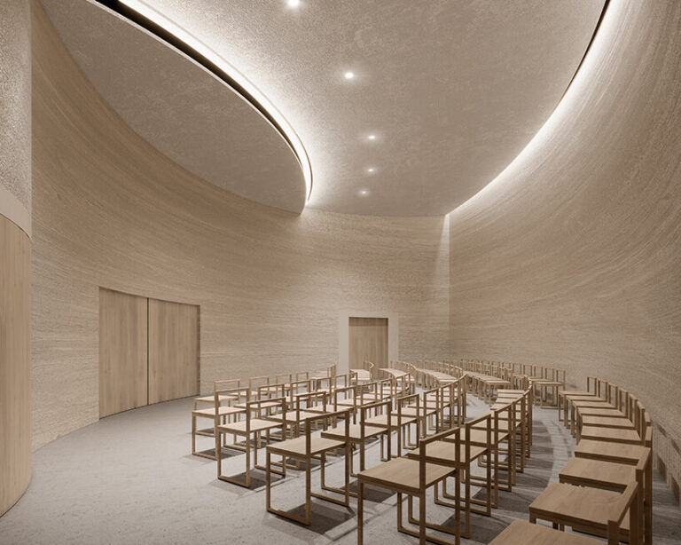 interconnected circles form trahan architect's chapel in new orleans