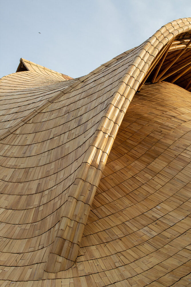 draping roof tops intricate bamboo structure by IBUKU for green school ...