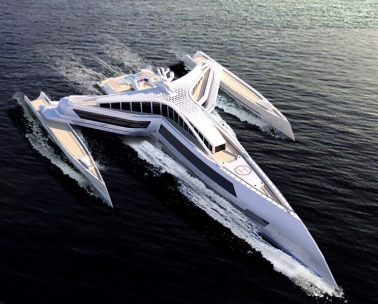 seaplane-like superyacht 'estrella' divides its hull wings into three ...