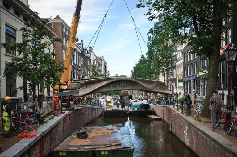 world's first 3D printed steel bridge installed over amsterdam canal