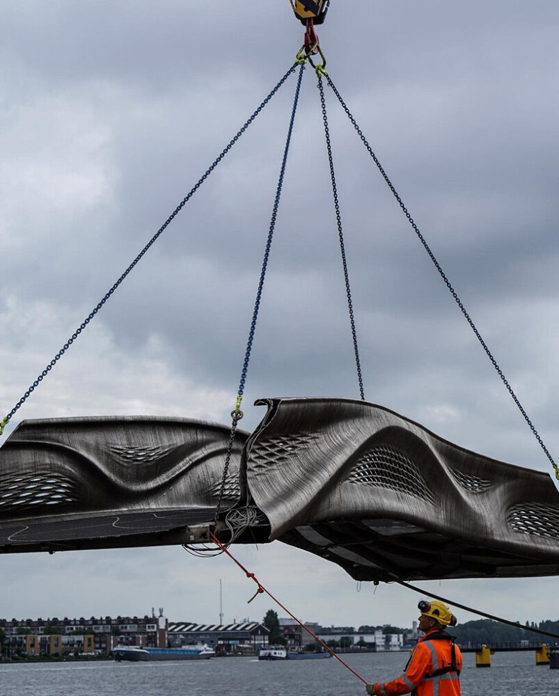 world's first 3D printed steel bridge installed over amsterdam canal