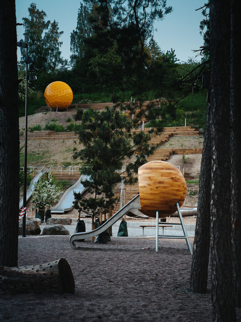 a stockholm park is dotted with playground spheres by andrénfogelström