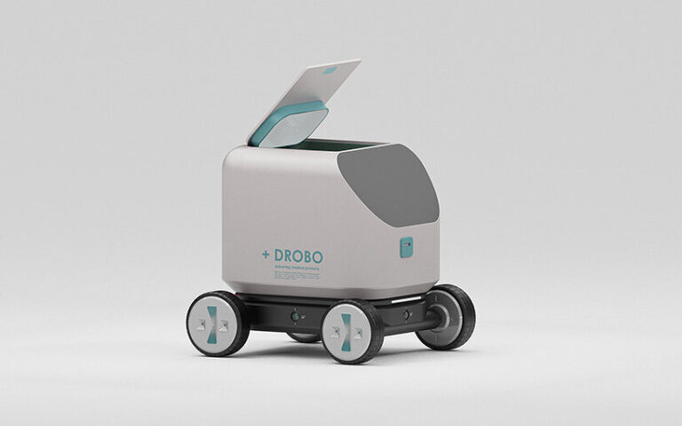 drobo is a medical product delivery robot with a solar-powered drone