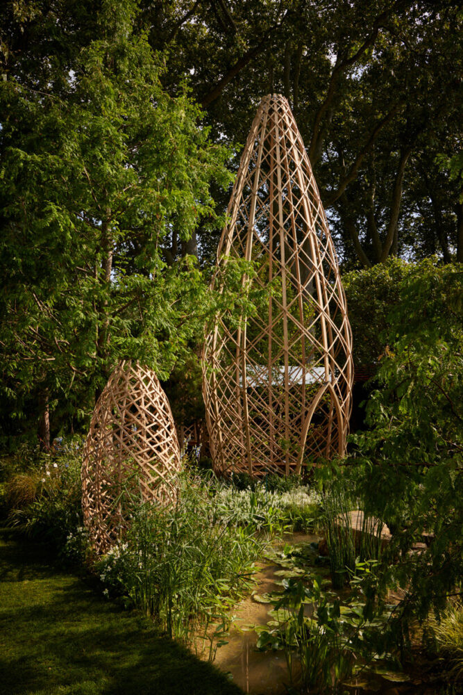 xylotek designs five bamboo towers at the 2021 RHS chelsea flower show