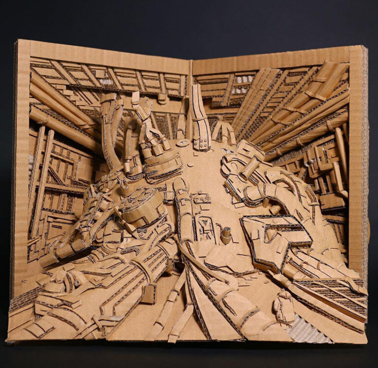 monami ohno carves out cardboards to form astonishing intricate sculptures