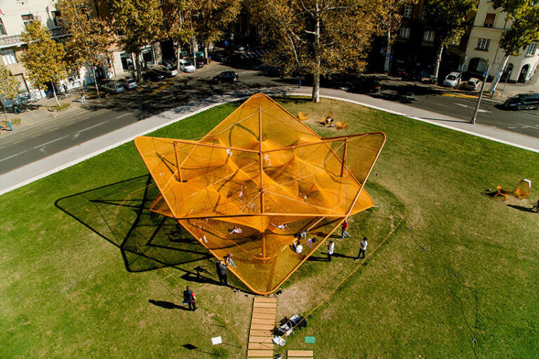 prostoria 10 marks decade of design with climbable net pavilion, sculptures & exhibition