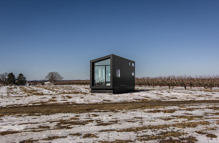 asymmetrical luna cabin is a romantic getaway for two