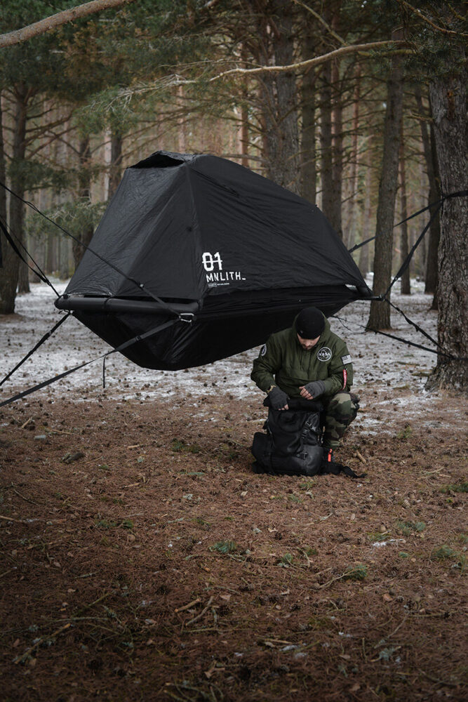 exod's monolith is a one-person hanging inflatable tent