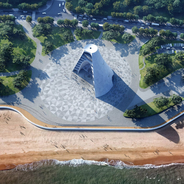 this 'sun tower' by OPEN architecture is meticulously sculpted by sunlight