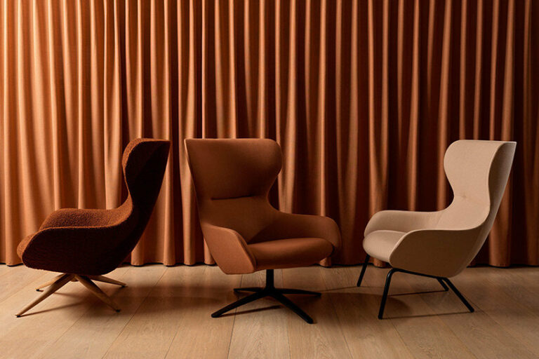 boss design adapts to the flexible workspace with cocoon-like chair & pods