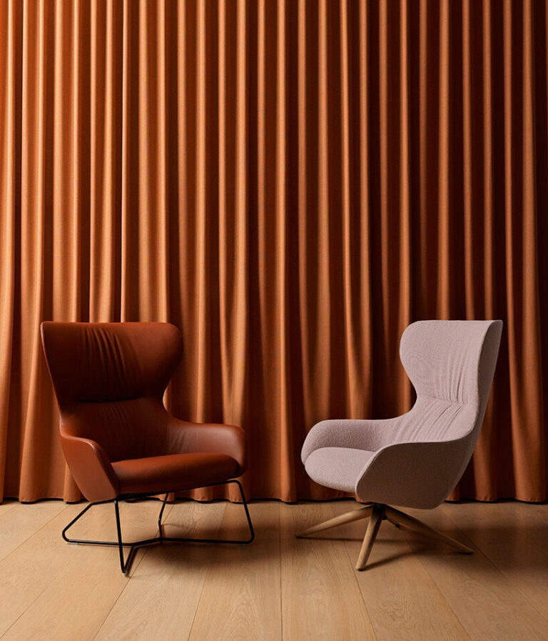 boss design adapts to the flexible workspace with cocoon-like chair & pods