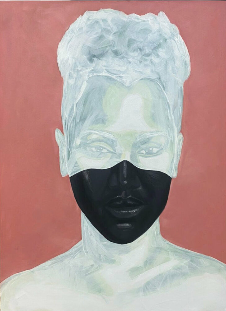 artist emecheta covers the color of dark-skinned figures with a white hue