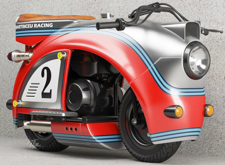 customized red mini-bike by moto designs celebrates old video games