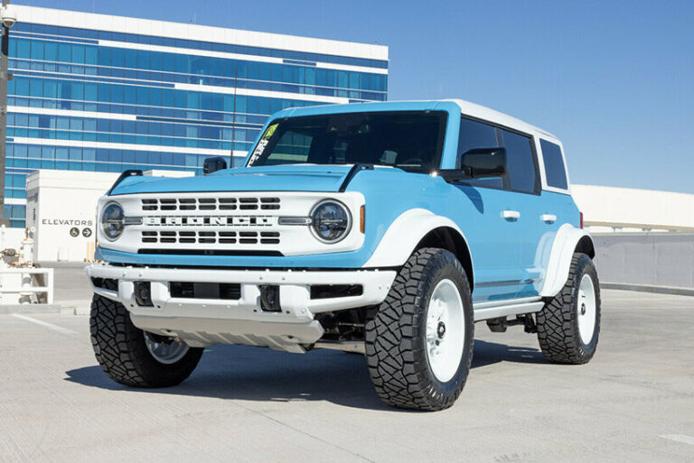 retro-inspired baby blue ford bronco with gloss white pops is now on sale